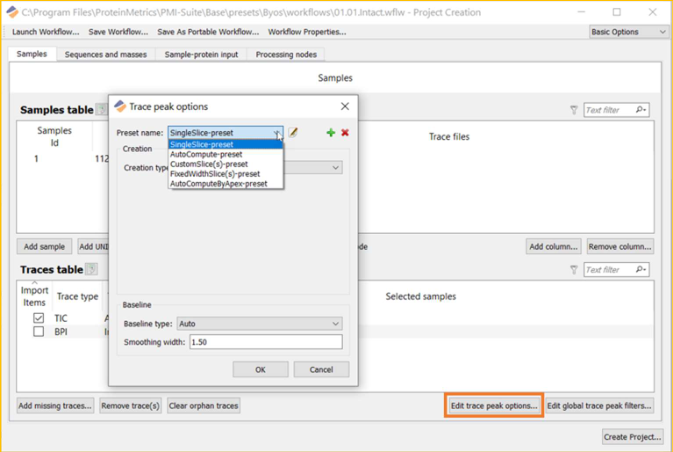 Trace Peak Settings for Intact and Chromatography Workflows – Protein Metrics