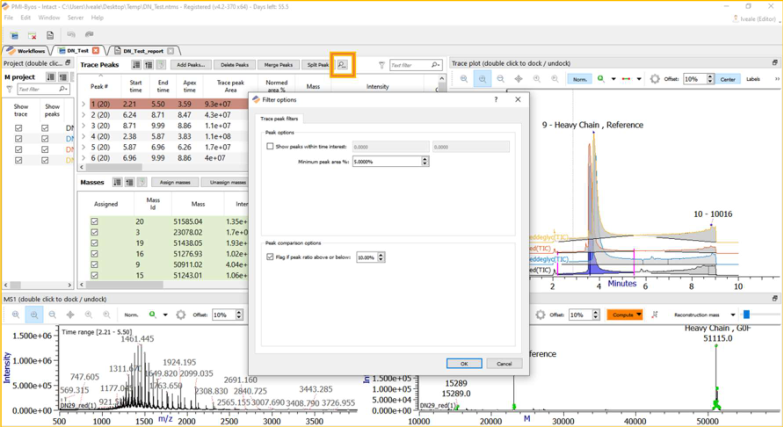 Trace Peak Settings for Intact and Chromatography Workflows – Protein Metrics